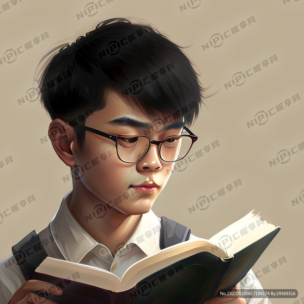 Ai创作图男生 看书 不戴眼镜 昵图网