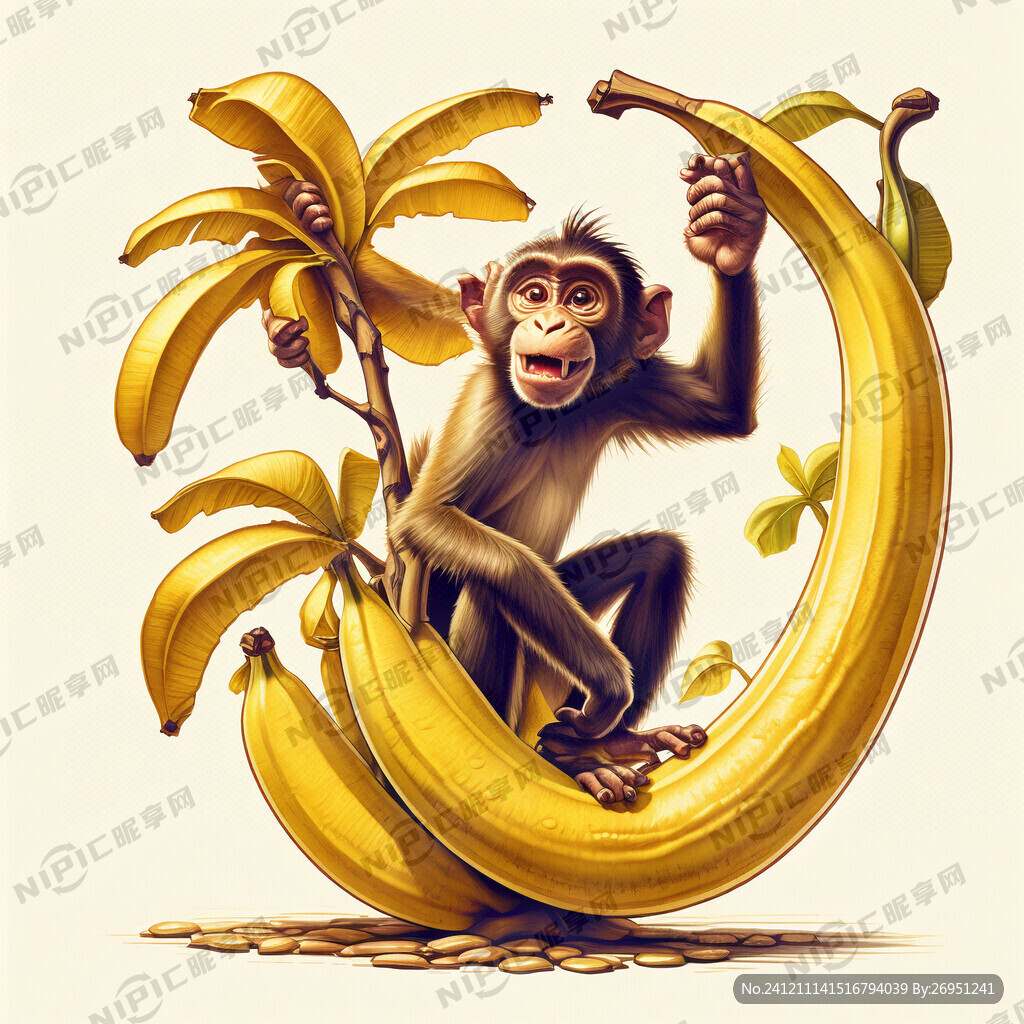 AI创作图猴子 香蕉 香蕉树nipic.com-昵图网